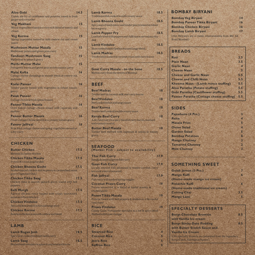 Menu – Oye Bombay